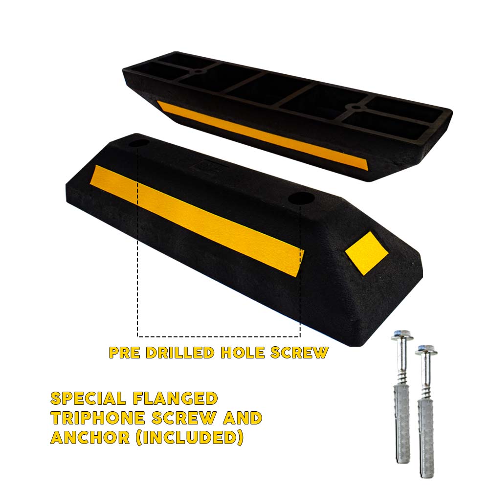 Heavy Duty Rubber Wheel Stopper with Screw & Anchor for Garages, Parki ...